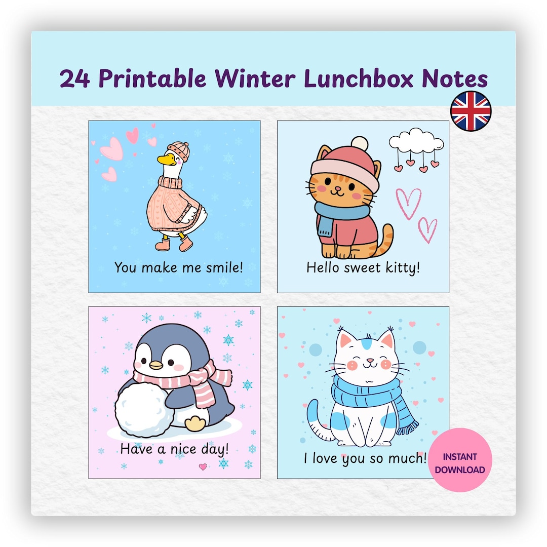 Winter Lunchbox Notes for Kids | Printable Lunch Box Cards | Instant ...