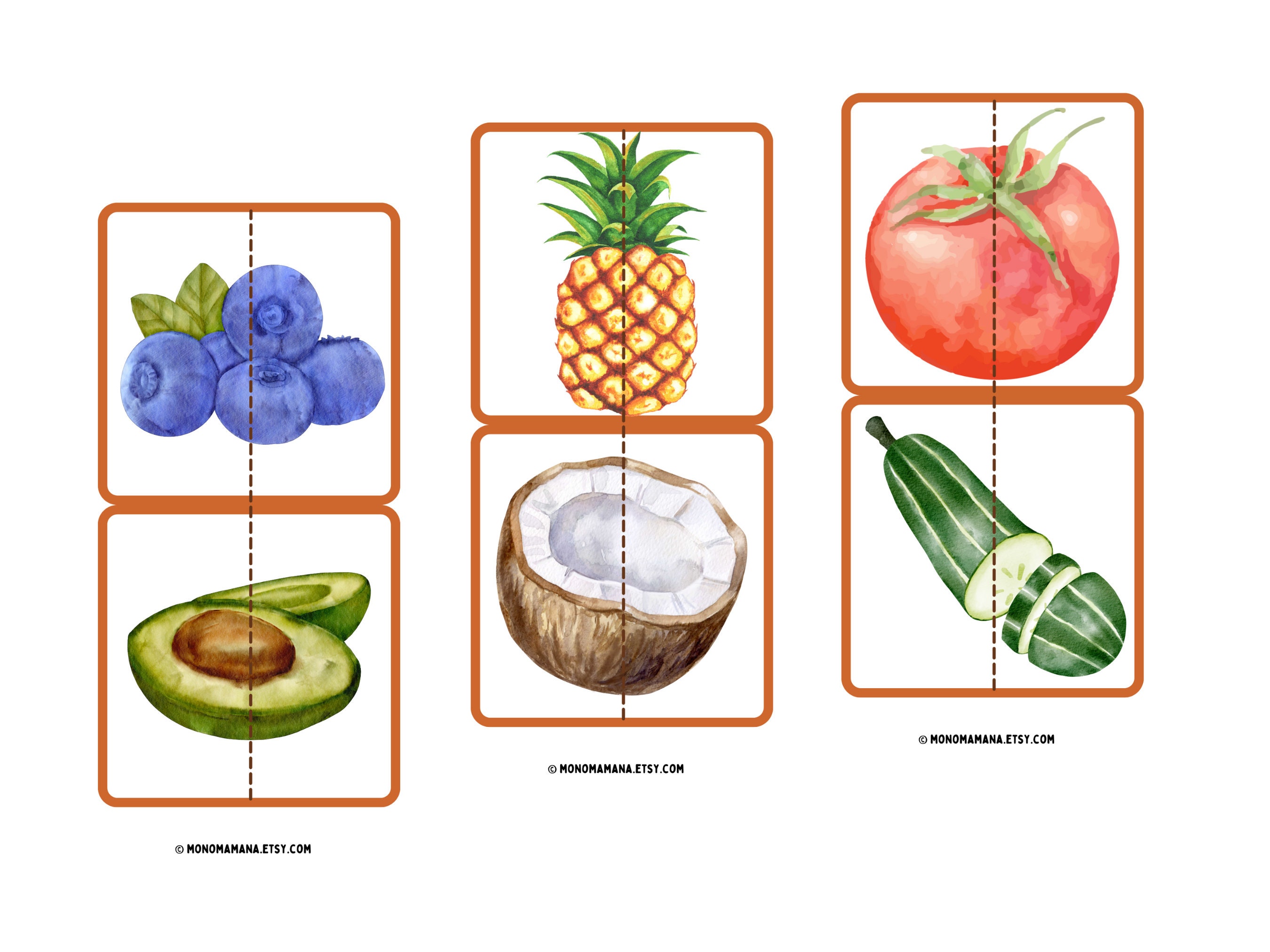 Fruit and Vegetables Matching Game, Fruit Printables, Veggies, Toddler ...