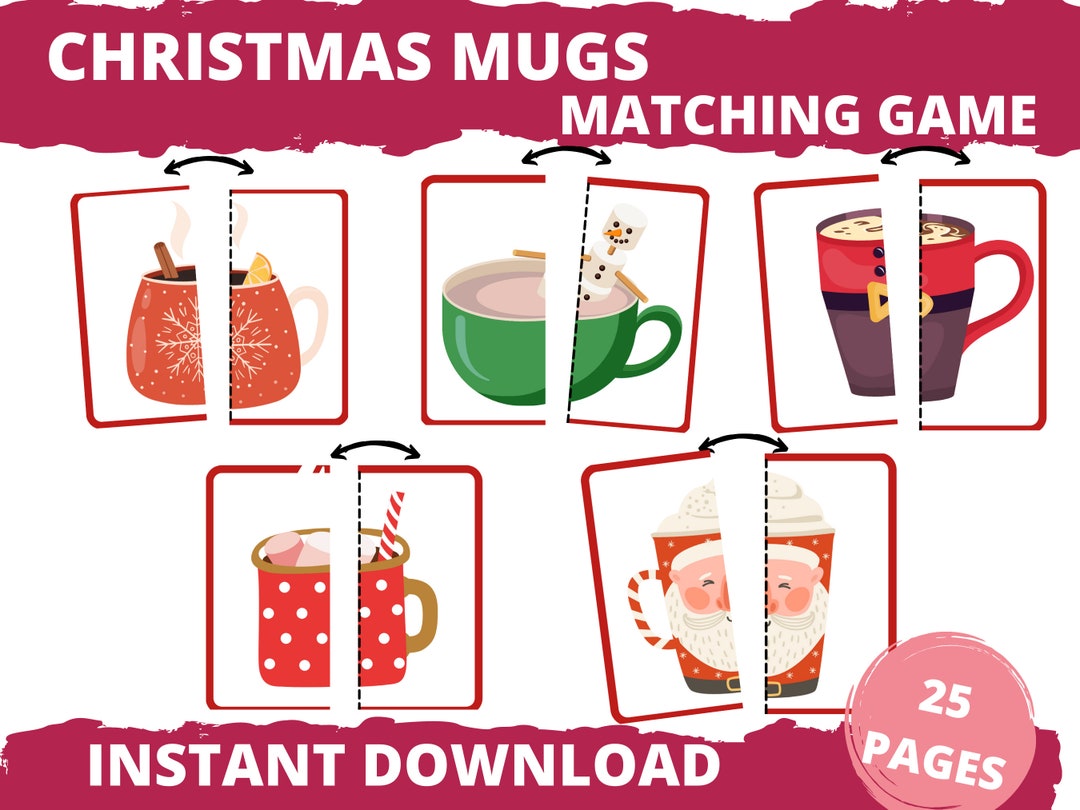 Christmas Mugs Matching Game, Christmas Matching Game, Christmas Games ...