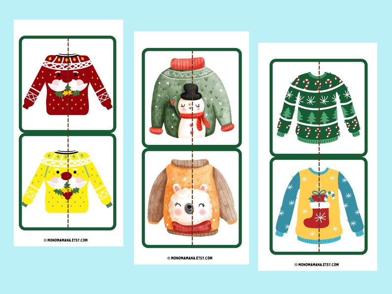 Ugly Sweaters Christmas Matching Game: Toddler Activity (PDF) - Etsy
