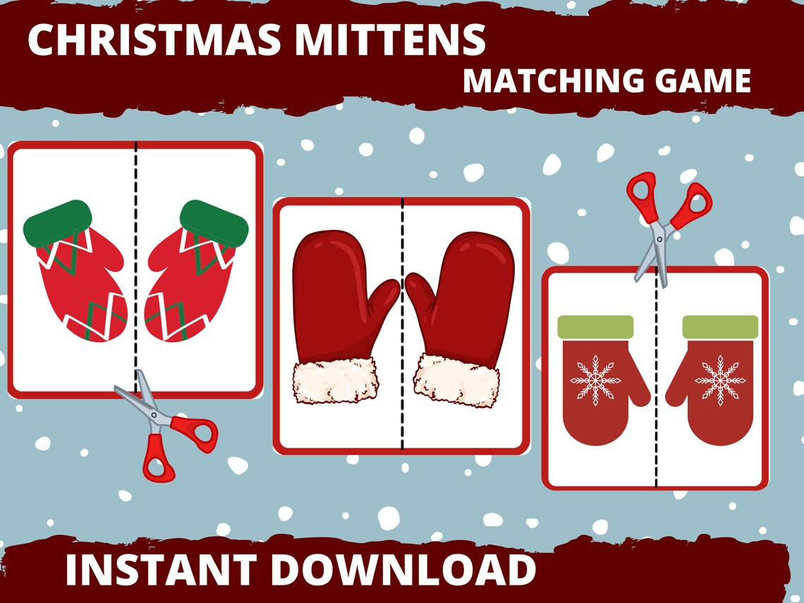 Christmas Mittens Matching Game - Etsy