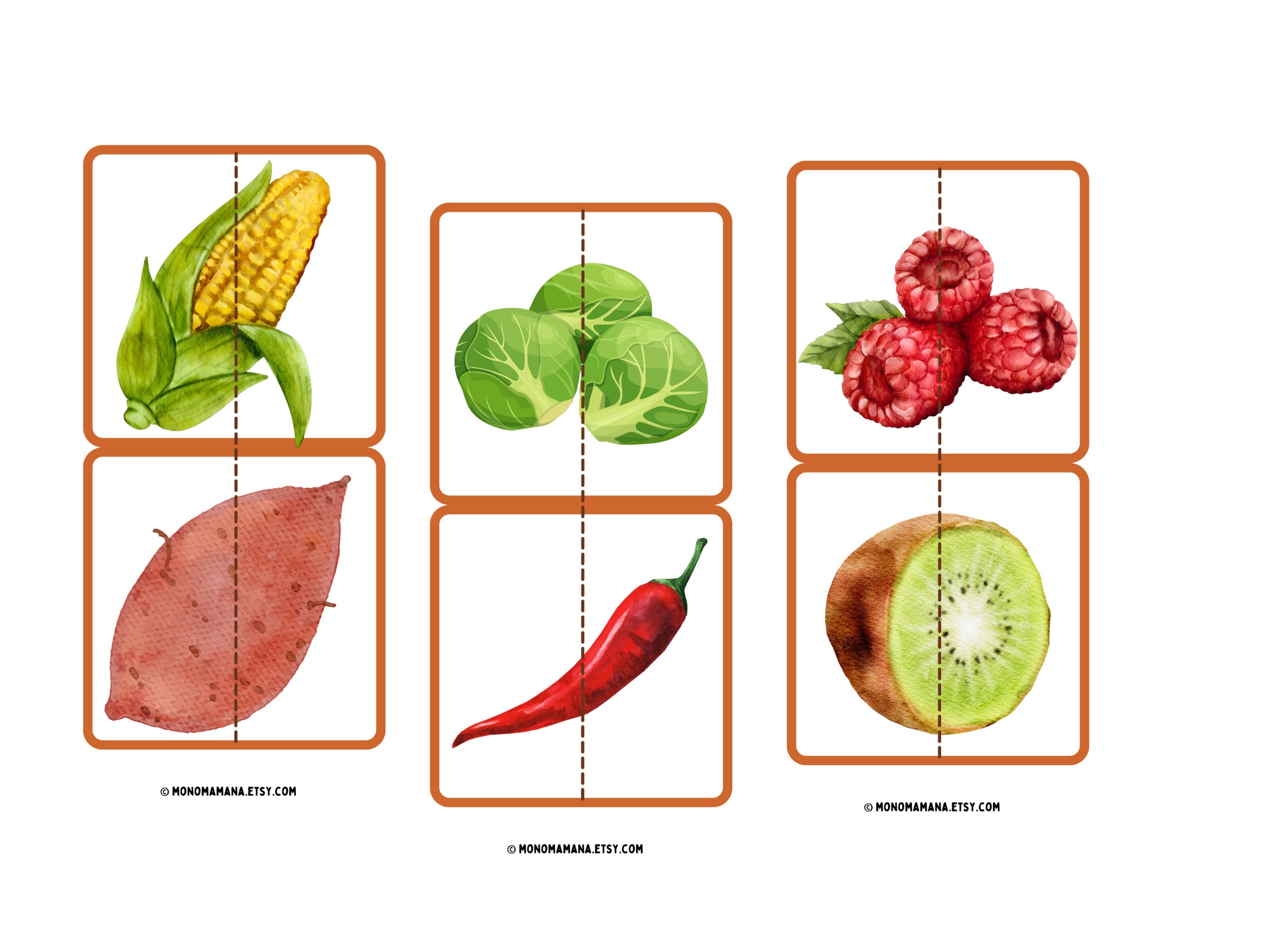 Fruit and Vegetables Matching Game, Fruit Printables, Veggies, Toddler ...