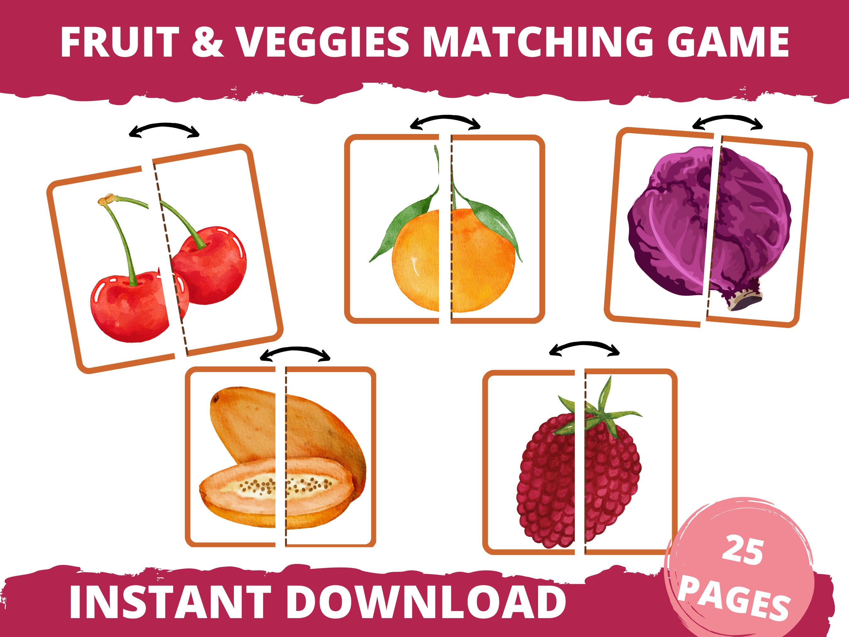 Fruit and Vegetables Matching Game, Fruit Printables, Veggies, Toddler ...