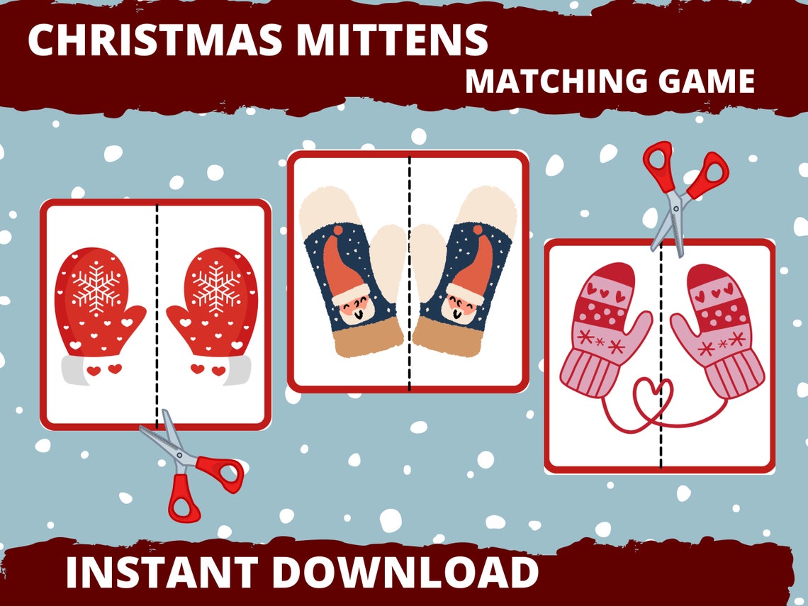 Christmas Mittens Matching Game - Etsy