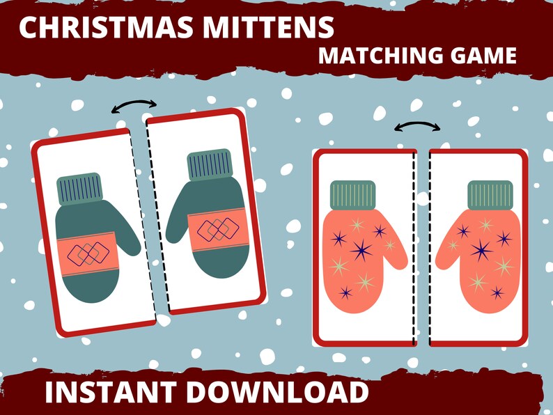 Christmas Mittens Matching Game - Etsy