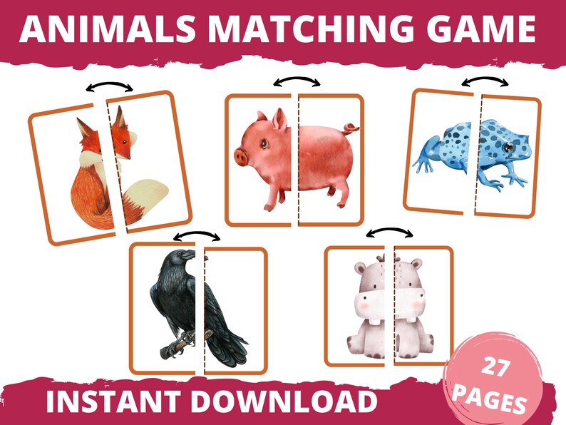 Animals Matching Game, Farm Animals Matching Game, Forest Animals ...