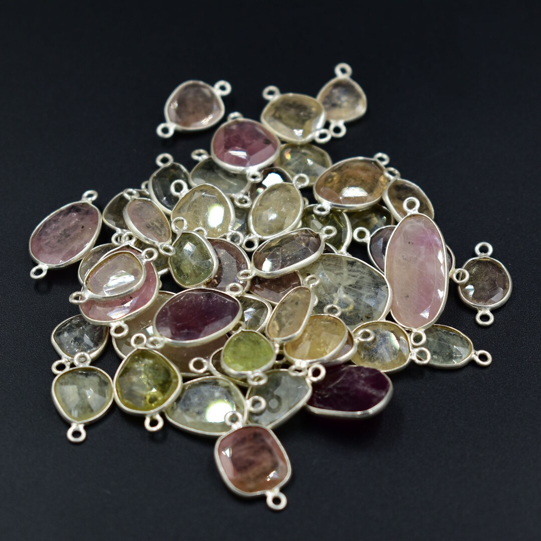 Multi Sapphire 925 Sterling Silver Connector, Natural Sapphire Faceted ...