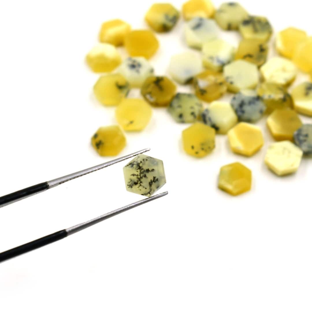 Natural Lemon Dendrite Faceted Slice, Flat Back Faceted Cabochon Stone ...