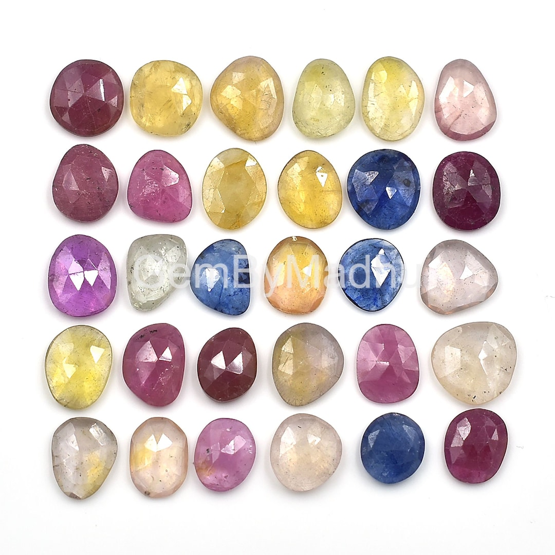 Multi Sapphire Rose Cut Cabochons, Loose Gemstone Slices (7x9 to 10x14 ...