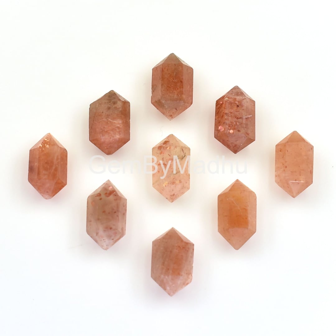 Hand Carved Natural Sunstone Points Faceted Double Terminated 6x12 MM ...