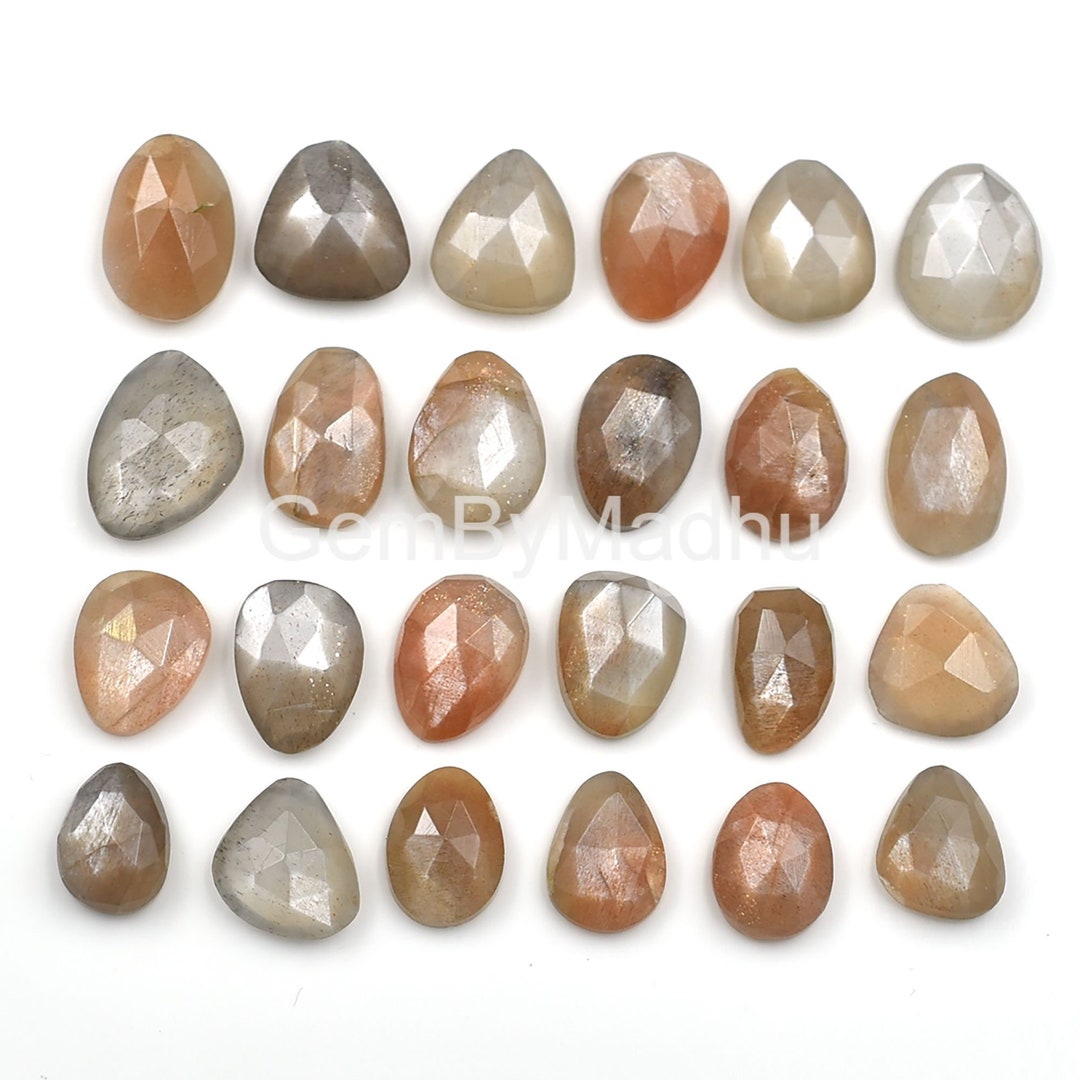 Colorful Loose Sun Moonstone Rose Cut Slice, Faceted Sun Moonstone Rose ...