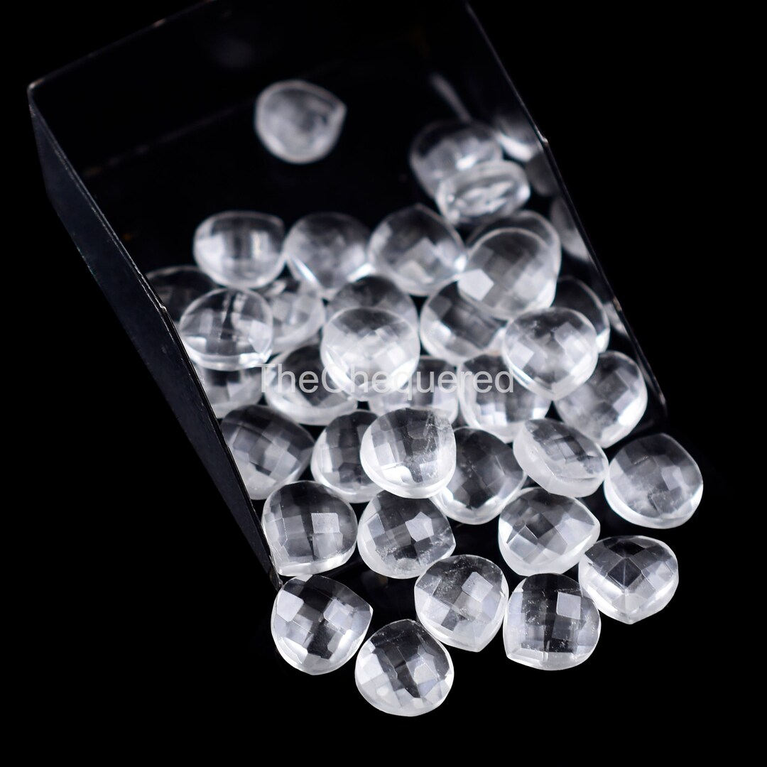 Crystal Quartz Checker Cut Heart Shape Calibrated Briolettes Natural ...