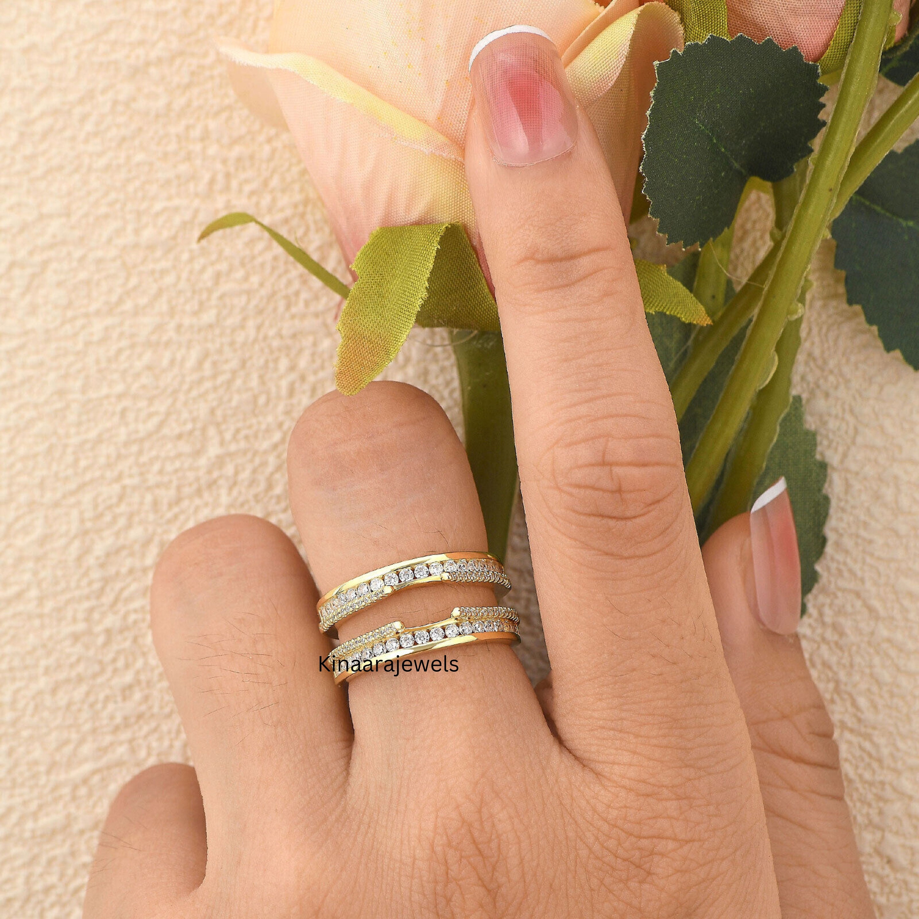 Double Spacer Enhancers Gold Wedding Band Lab Grown Diamond Engagement ...