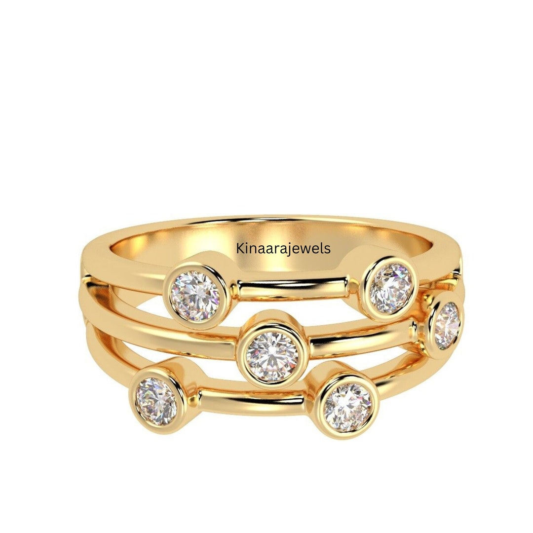 Multi Stone Bubble Diamond Ring, Bezel Set Lab Grown Diamond Band, 14K ...
