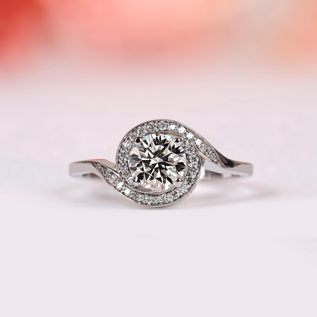 Bypass Ring Swirl Ring 14K Gold Ring Lab Diamond Ring Engagement Ring ...