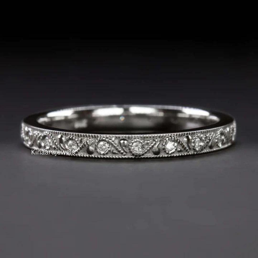 Vintage Style Filigree Wedding Band Full Eternity Art Deco Band 10K-14K ...