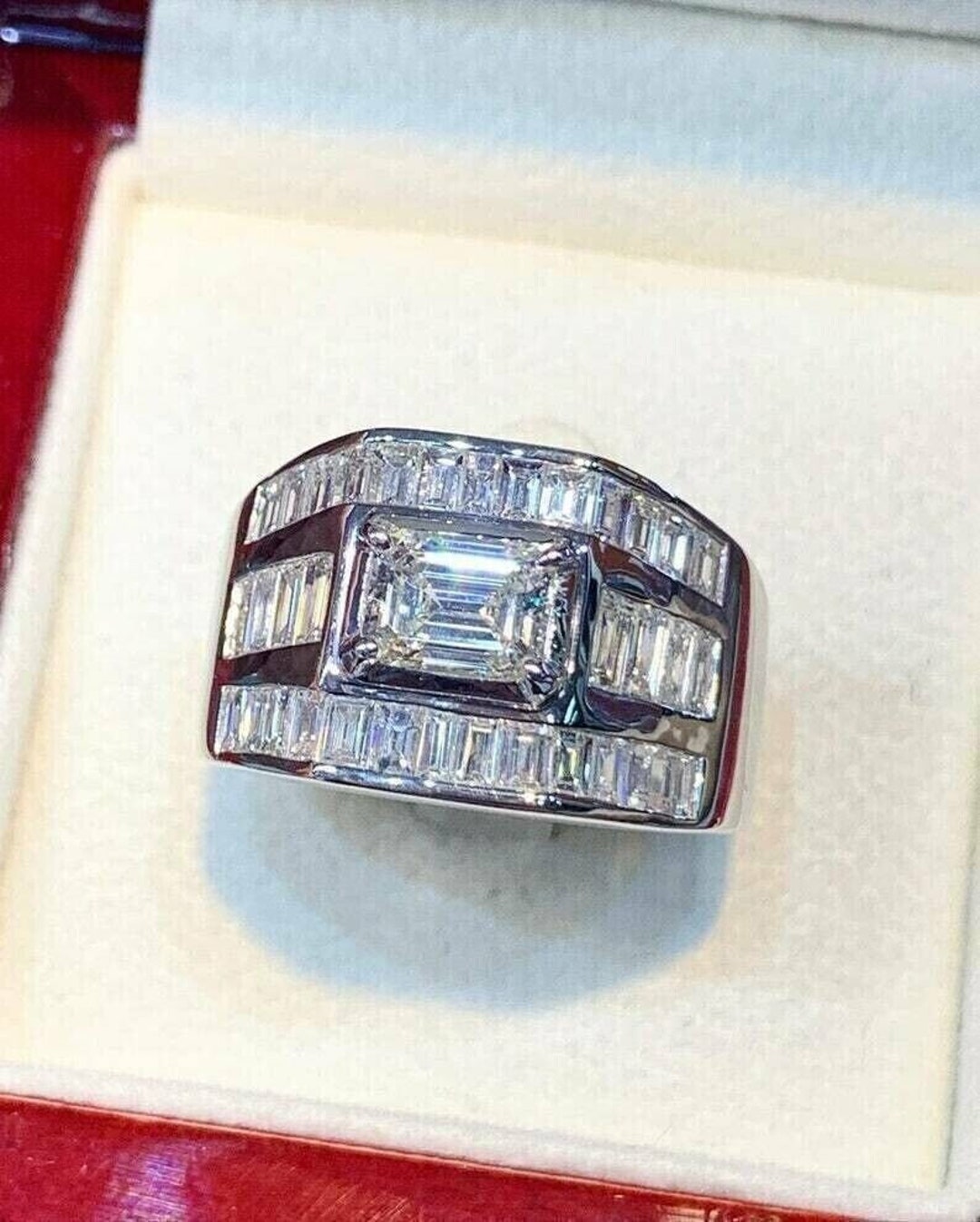 Men's Channel Set Engagement Ring, 2.0 Ct Emerald Cut Diamond Ring, Men ...