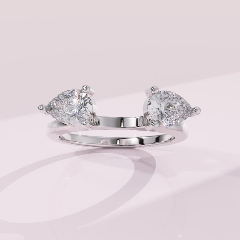 Pear Two Stone Wedding Ring Enhancer Band, Pear Lab Grown Diamond Wrap ...