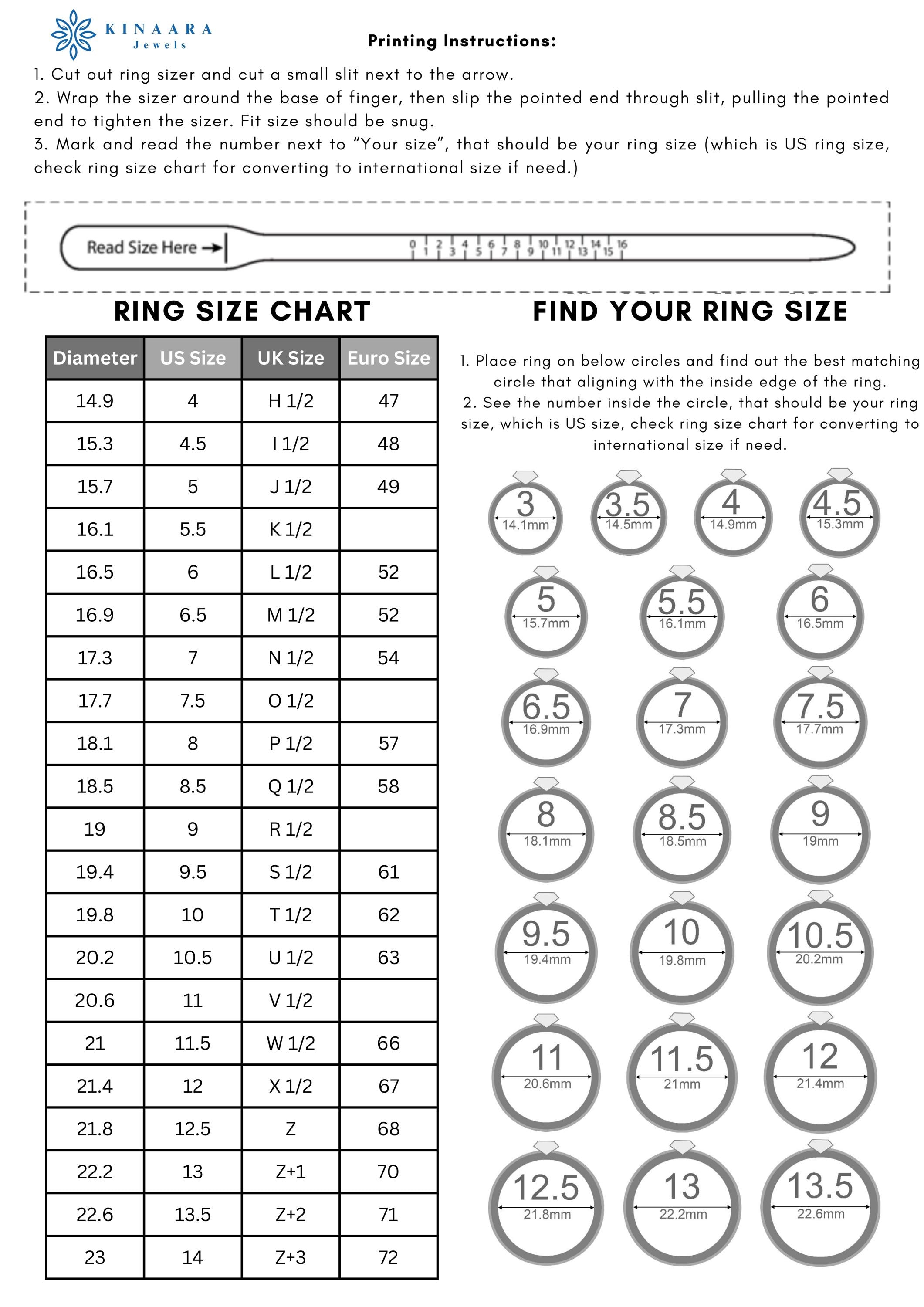 Printable Diamond Ring Sizer Printable Ring Sizer Women's Finger Ring ...