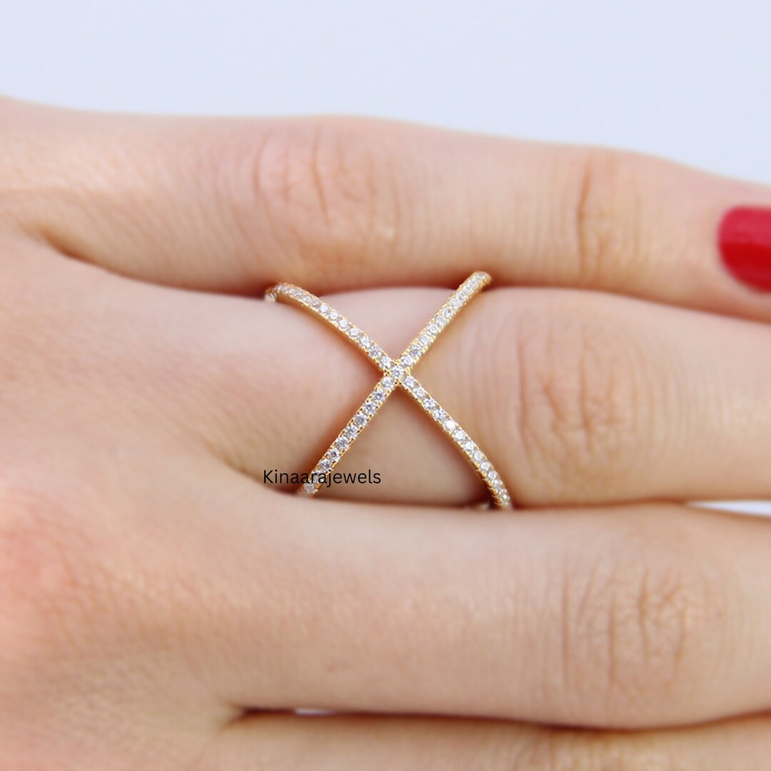 Solid Gold Criss Cross Diamond Ring X Statement Ring Lab Diamond Ring ...