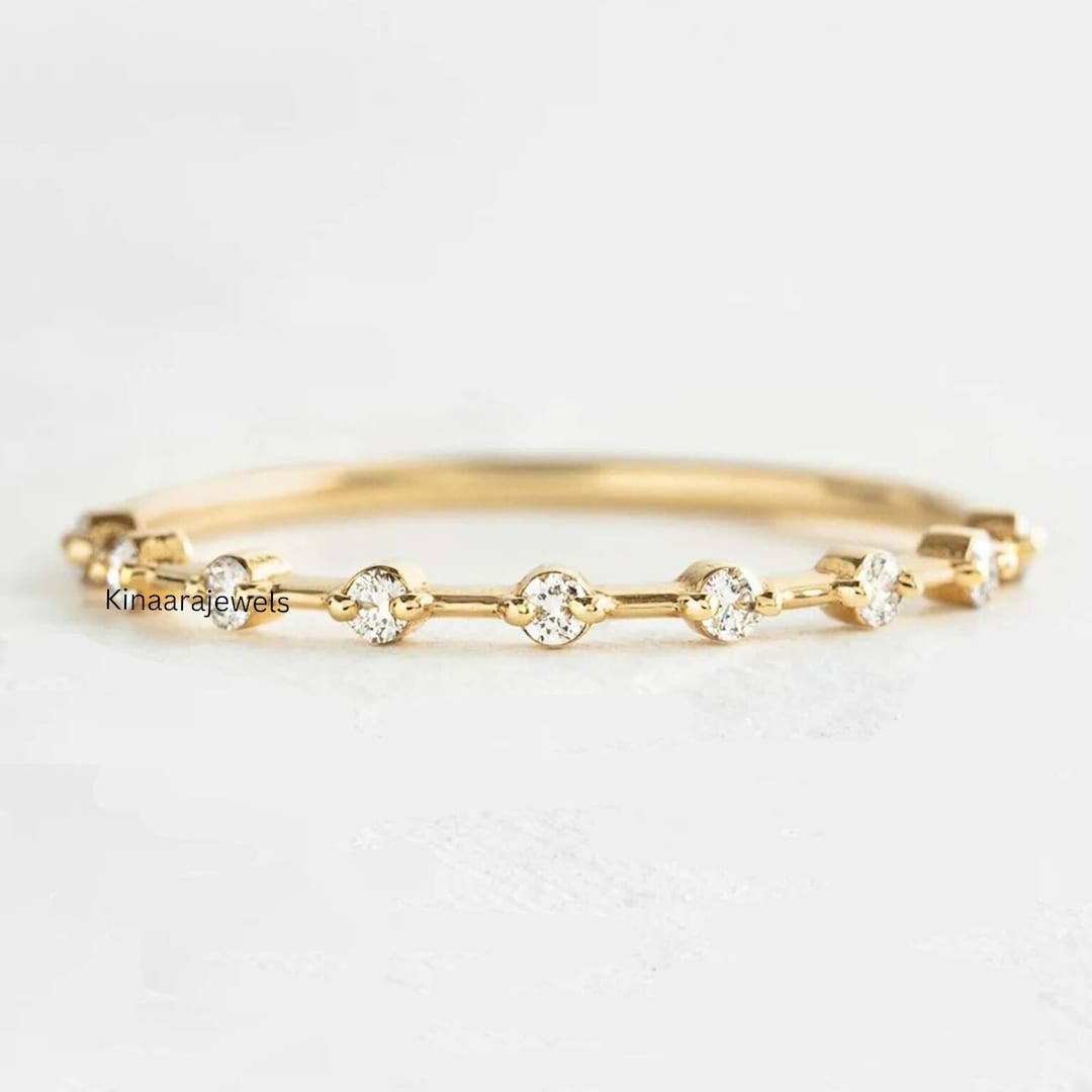 Lab Grown Diamond Wedding Band, Bubble Prong Set, Half Eternity ...