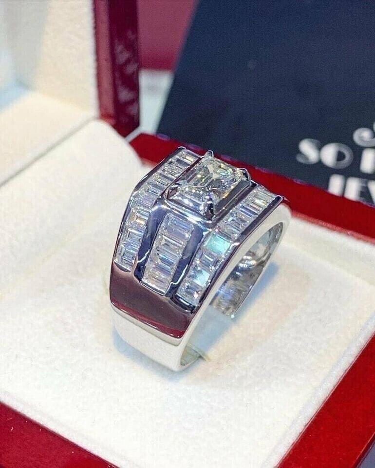 Men's Channel Set Engagement Ring, 2.0 Ct Emerald Cut Diamond Ring, Men ...