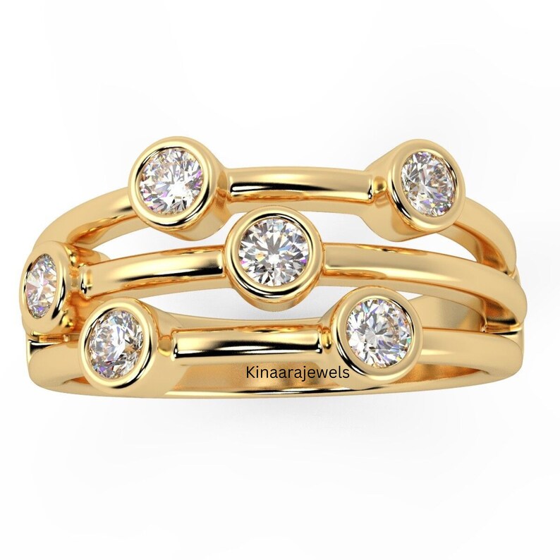 Multi Stone Bubble Diamond Ring, Bezel Set Lab Grown Diamond Band, 14K ...