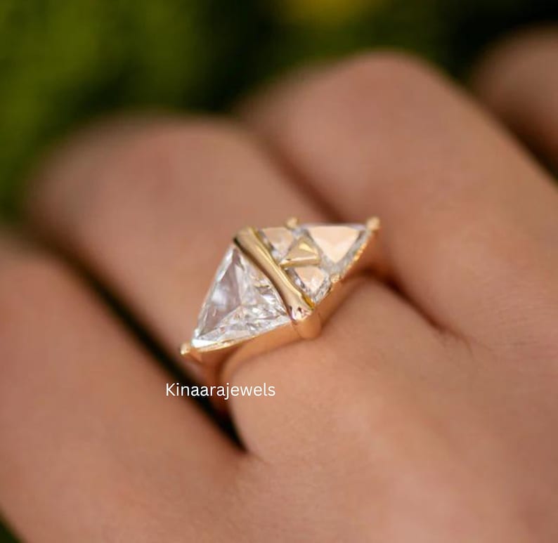 Triangle Cut Lab Grown Engagement Ring, Triangle and Trapezoid Cut Lab ...