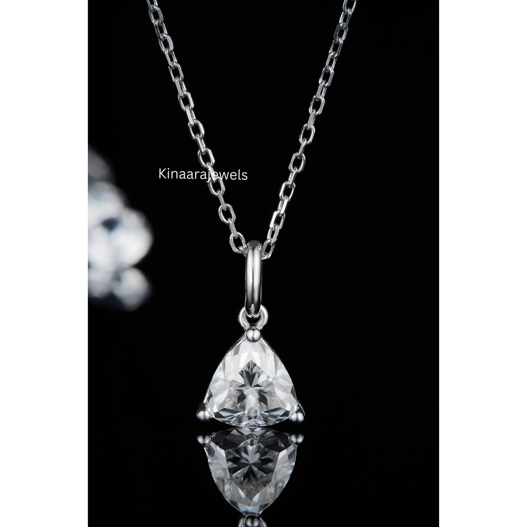 Trillion Cut Moissanite Solitaire Necklace, 14k Gold Moissanite Pendant ...