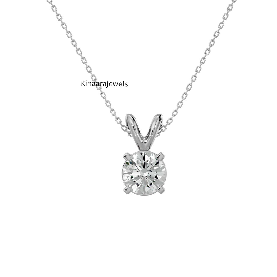 Solitaire Round Diamond Necklace, 14K Gold Lab Grown Diamond, Dainty ...