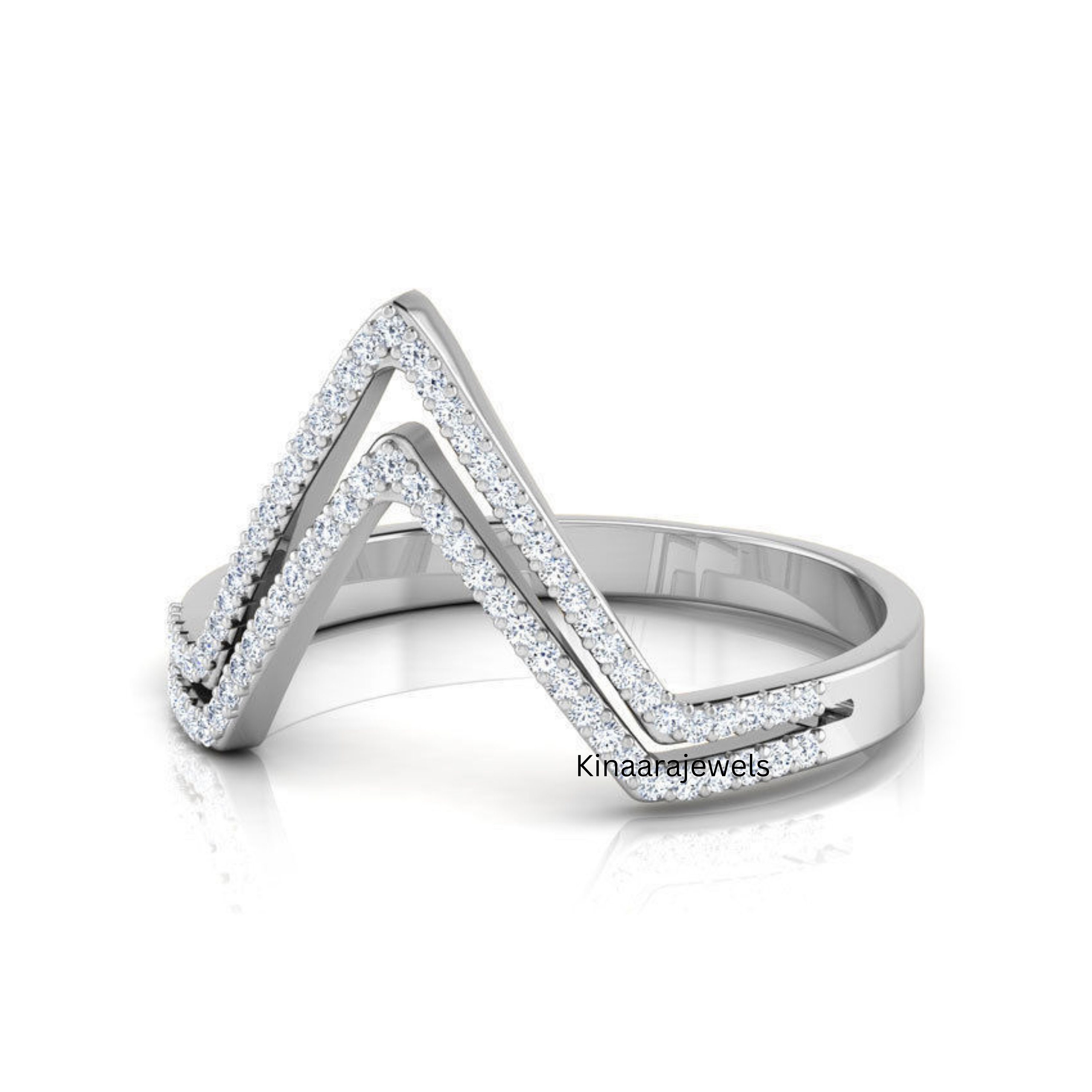 Dual Chevron Pyramid Ring Open Chevron Diamond Ring, Wedding Stacking ...