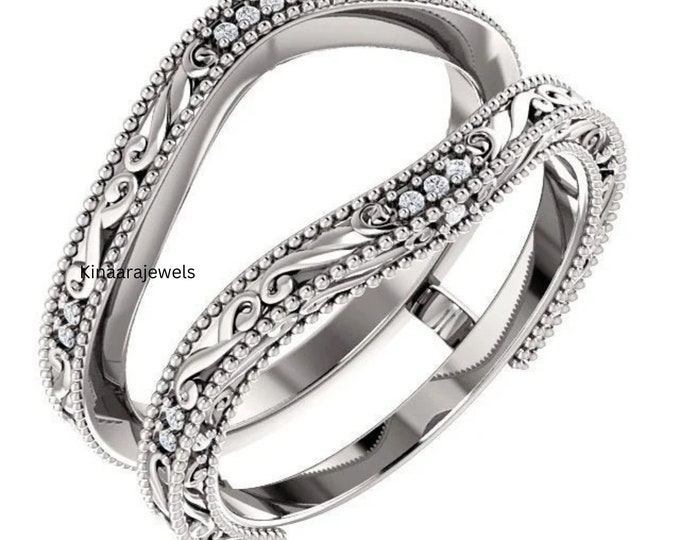 Wedding Enhancer Wrap Band Art Deco Milgrain Open Guard Engagement Ring ...