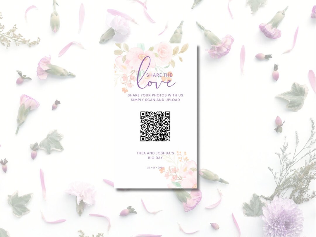 Pink Spring QR Code Photo Upload Card, Outdoor Engagement Party ...