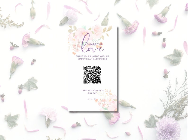 Pink Spring QR Code Photo Upload Card, Outdoor Engagement Party ...