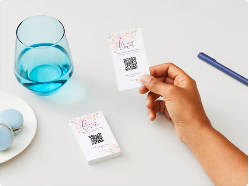 Pink Spring QR Code Photo Upload Card, Outdoor Engagement Party ...