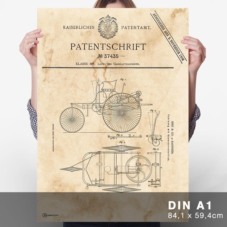 Cartel de patente de Carl Benz Carteles antiguos Póster del coche ...