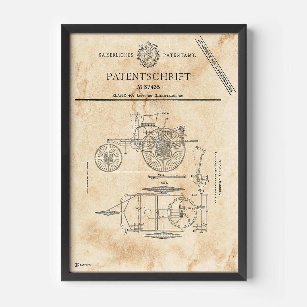 Póster de patente de automóvil Carl Benz - CARTISTRY® - Etsy España