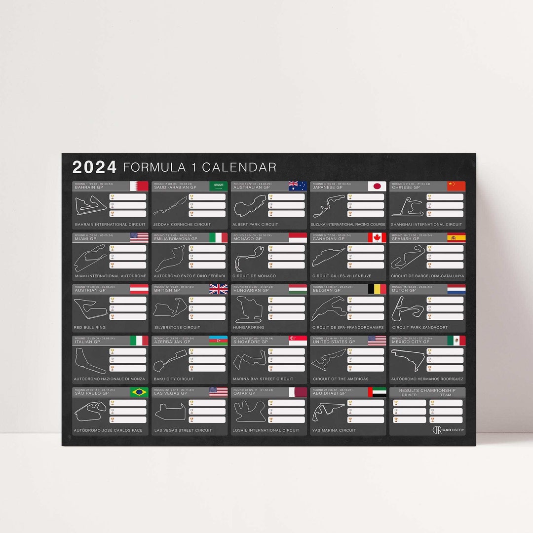Calendrier Formule 1 2024 Affiche des hippodromes - Etsy France