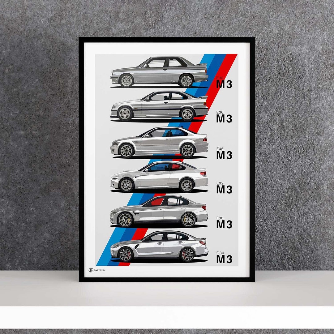 M3 Generations Poster Sports Car Poster M3 Poster Car Poster Art Print ...