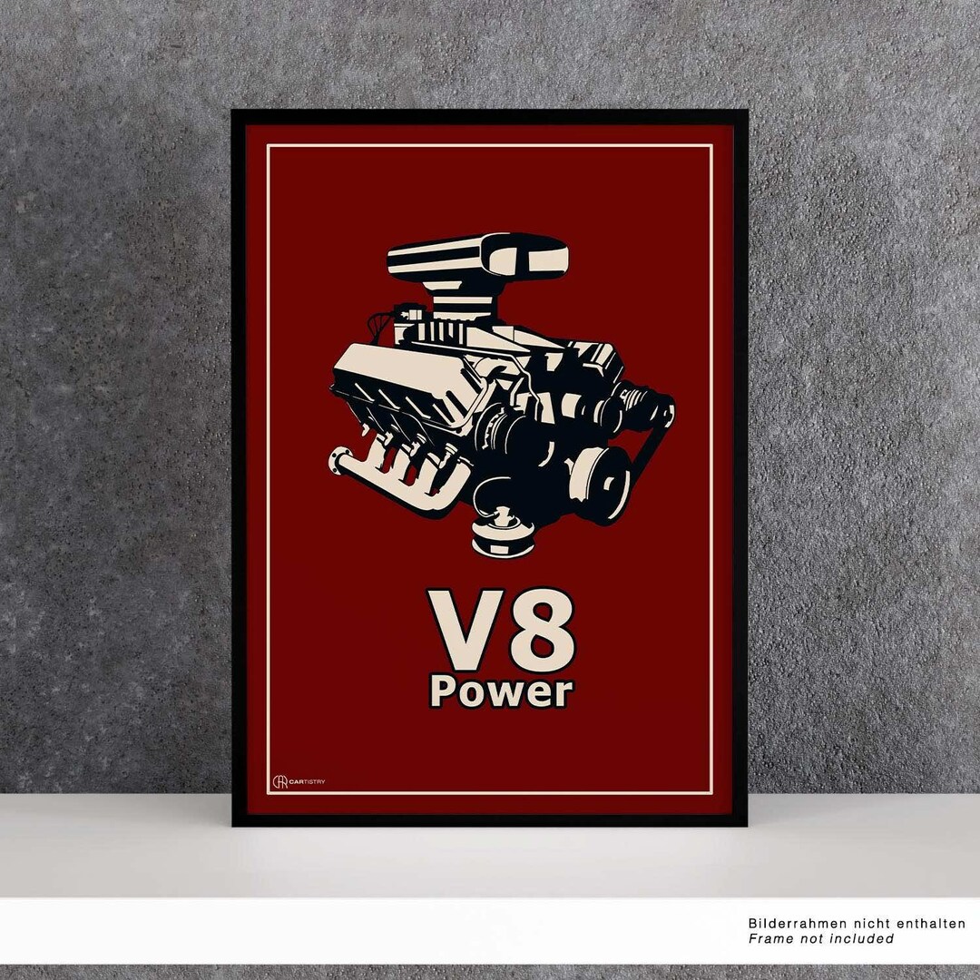 Vintage Posters V8 Engine Poster Red Motor Poster Art Print Gift Man ...