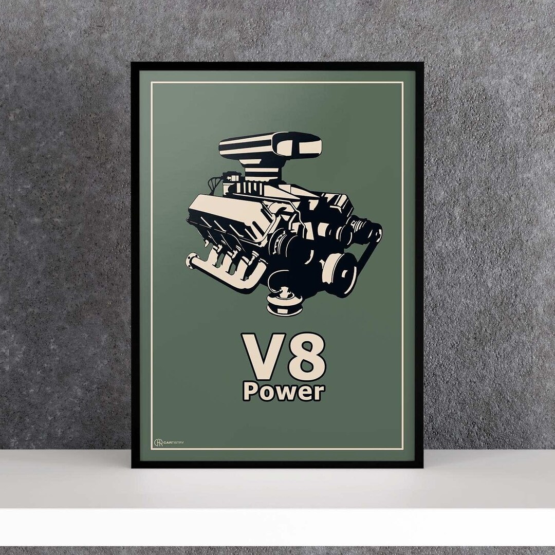 Vintage Posters V8 Engine Poster Green Motor Poster Art Print Gift Man ...