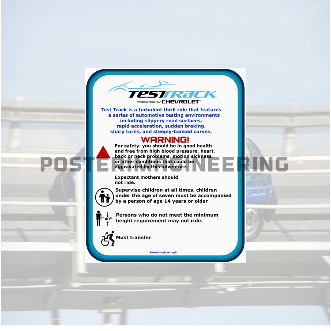 Epcot Test Track Safety Sign - Etsy
