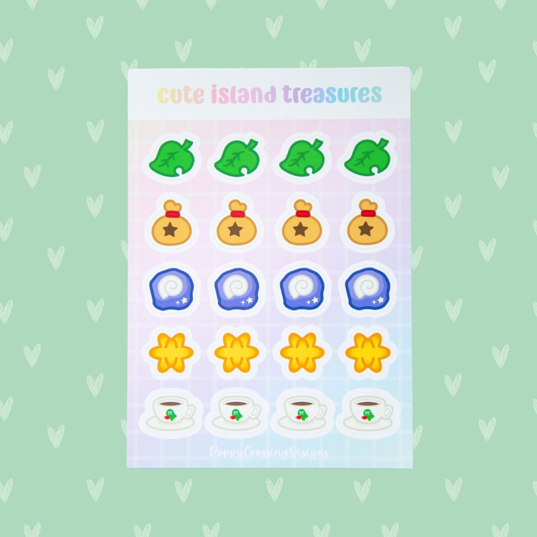 Cute Island Treasures Sticker Sheet | Animal Crossing | Fossil | Leaf ...