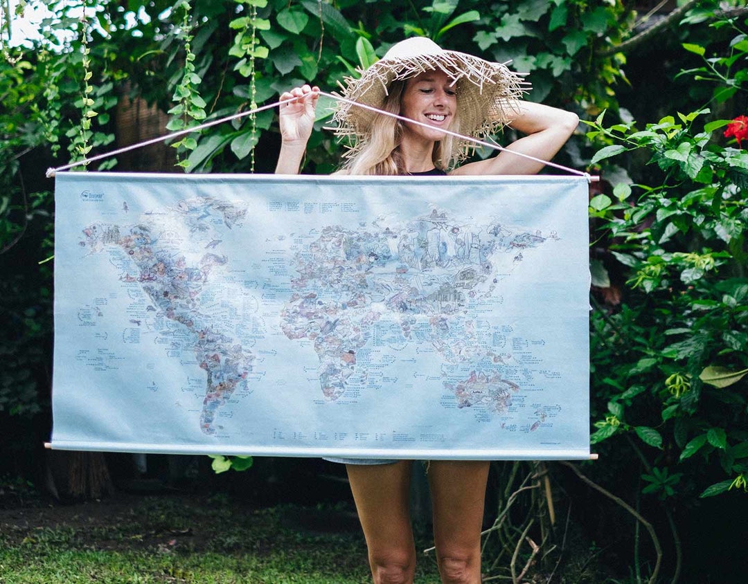 Dive Map Roll Down Canvas - Awesome Map World Map for Scuba Diving ...
