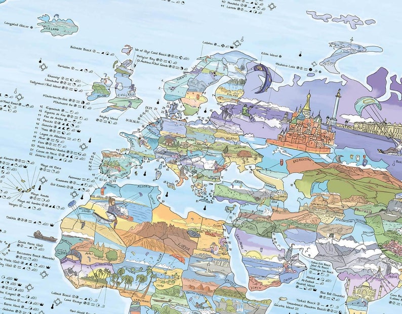 Kitesurf Map Awesome Maps World Map Print for Kitesurfers | Etsy