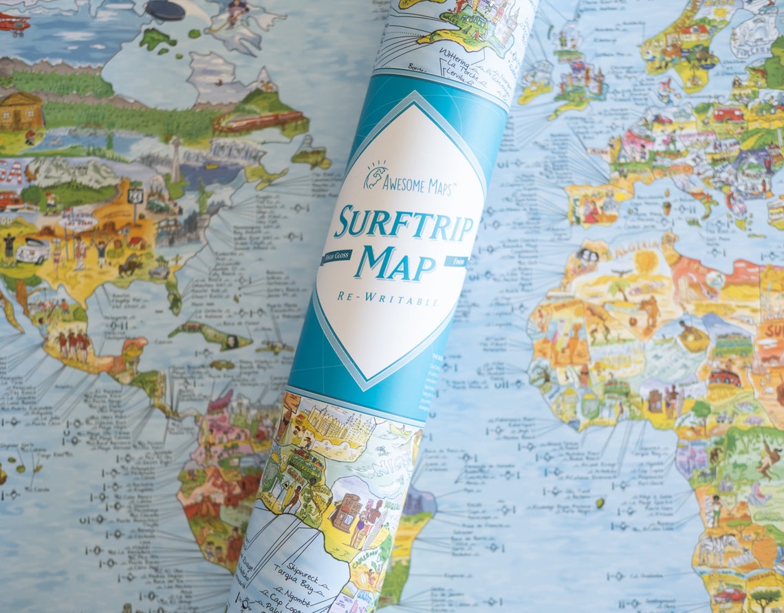 Surftrip Map Awesome Maps World Map Print for Surfers the - Etsy