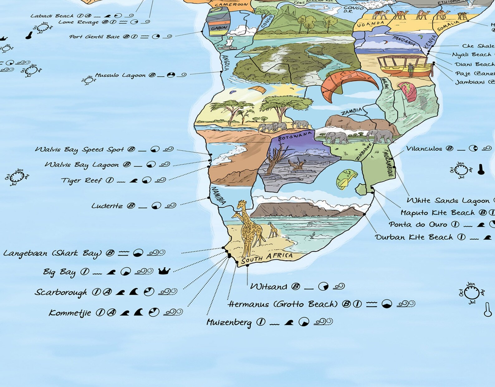 Kitesurf Map Awesome Maps World Map Print for Kitesurfers | Etsy UK