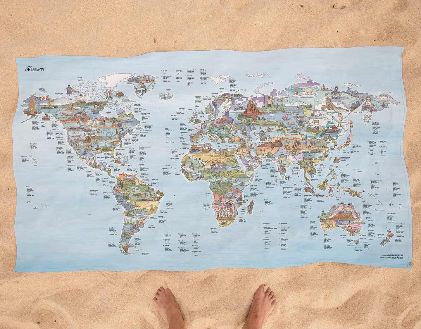 Fishing Map Towel - Awesome Map World Map Beach Towel for Fishermen ...