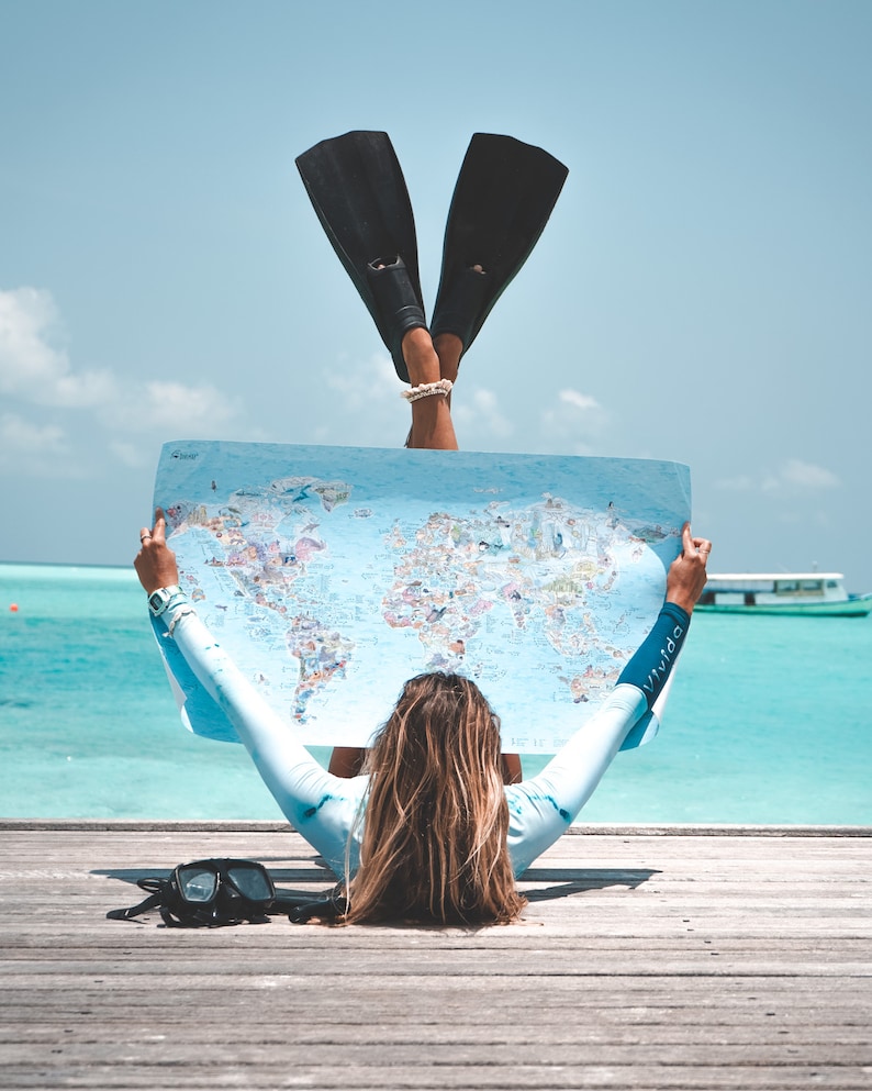 Dive Map World Map Poster for Divers Awesome Map Scuba - Etsy