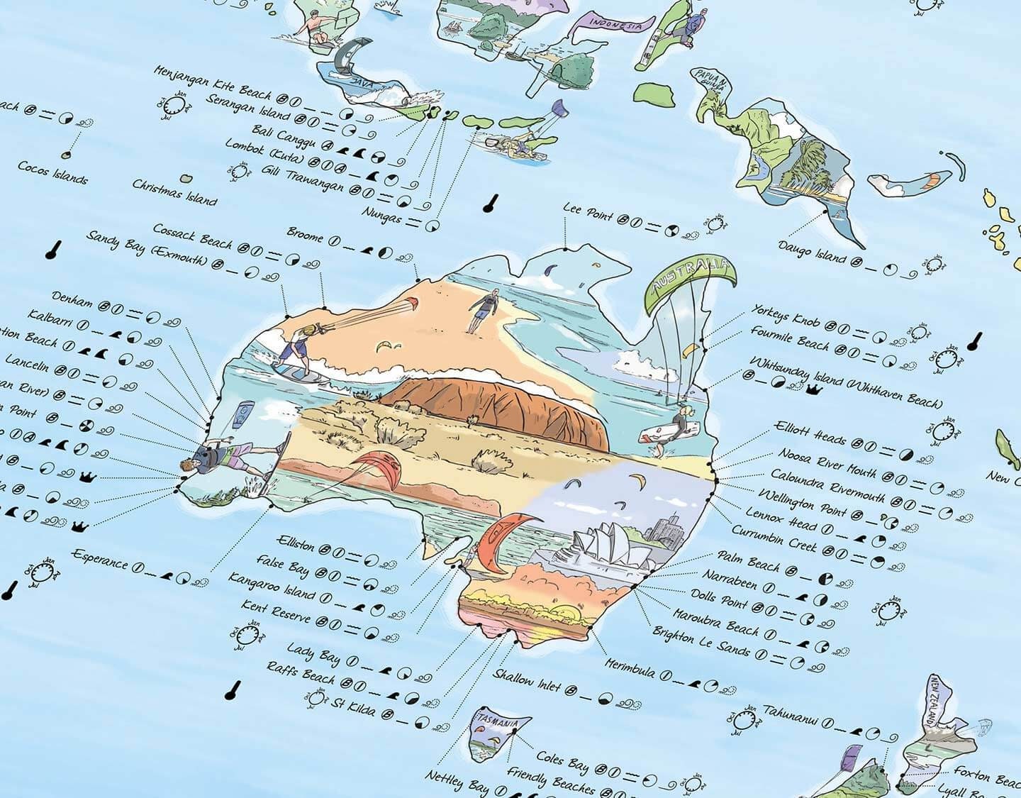 Kitesurf Map Awesome Maps World Map Print for Kitesurfers - Etsy